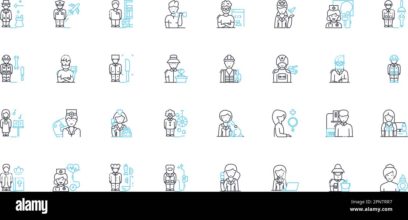 Occupational pathways linear icons set. Career, Job, Profession ...