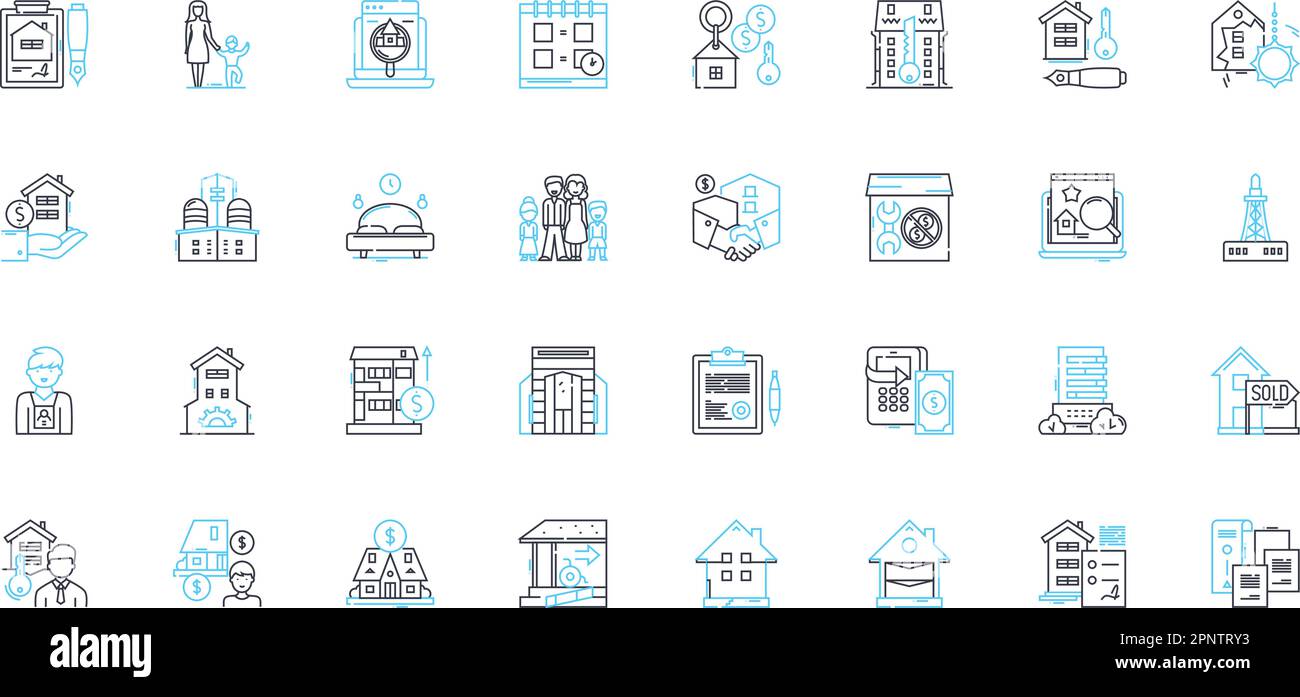 Trade possession linear icons set. Barter, Exchange, Swap, Transfer ...