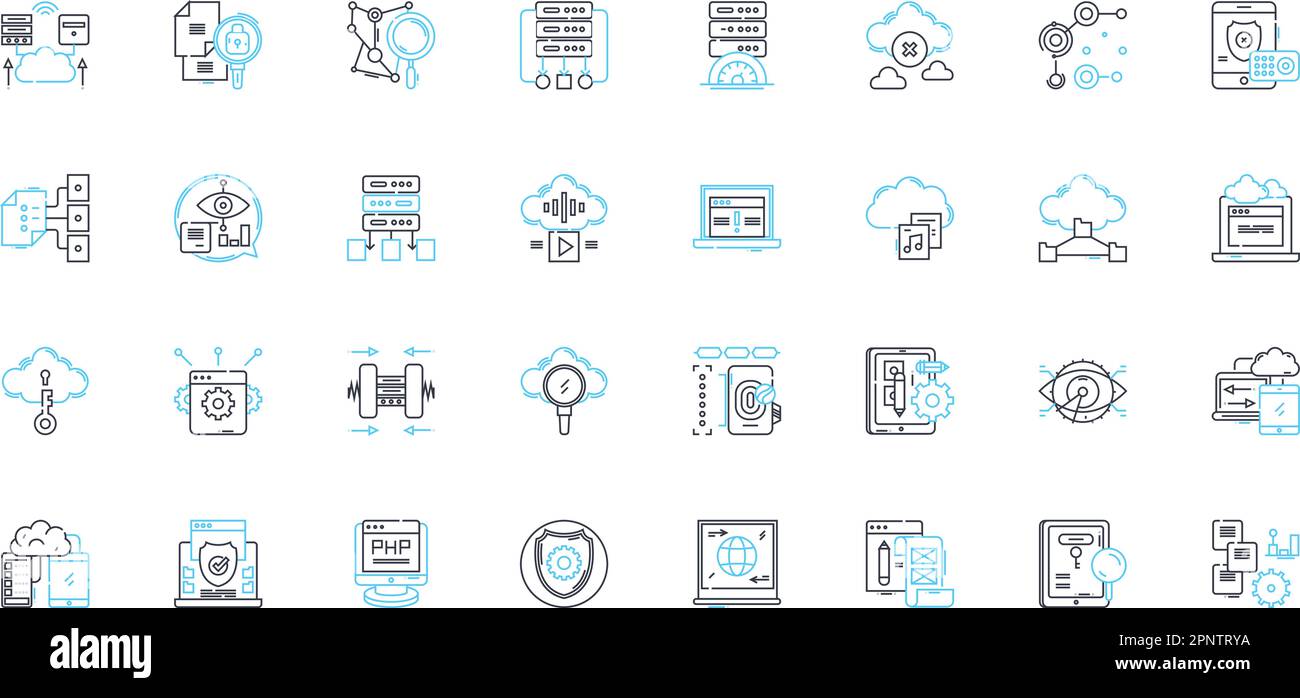 Virtual transformation linear icons set. Digitization, Modernization, Innovation, Disruption ...