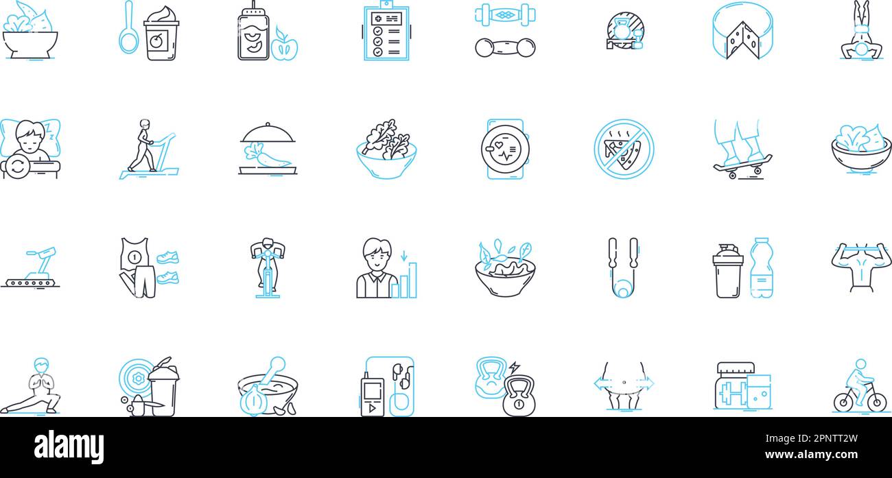 Well-being linear icons set. Health, Happiness, Balance, Wellness ...