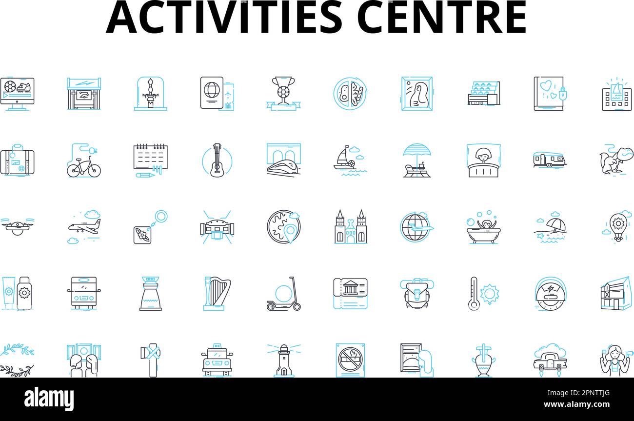 Activities centre linear icons set. Amusement, Adventure, Entertainment ...