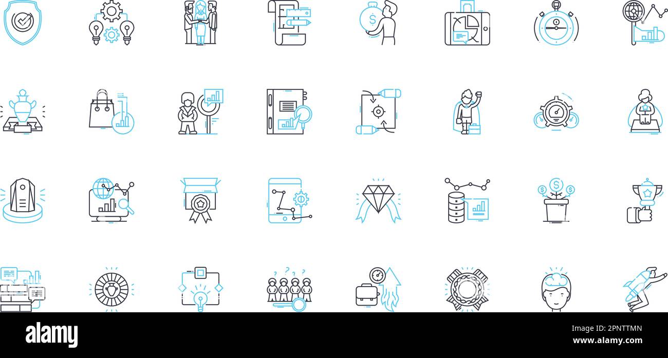 Sales pitch linear icons set. Persuasion, Promotions, Convincing ...