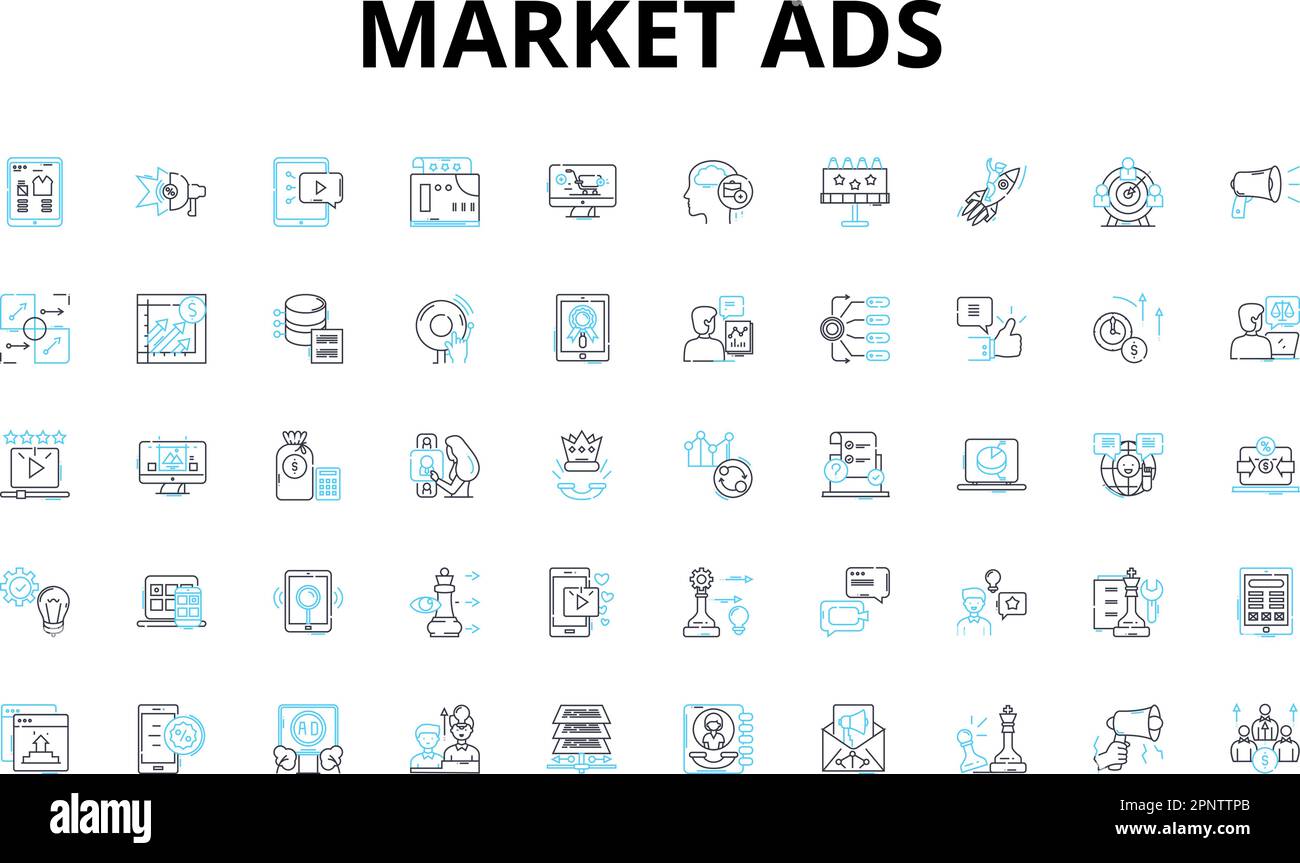 Market ads linear icons set. Promotion, Advertisement, Marketing ...