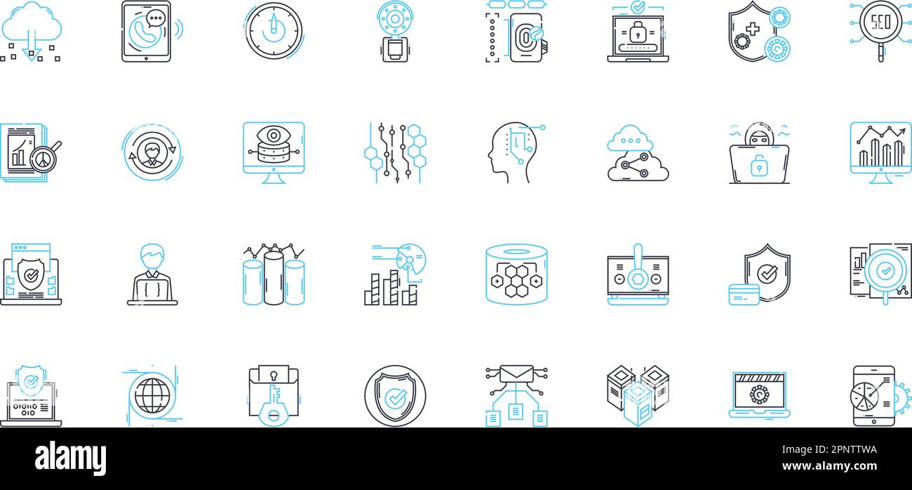 Privacy policy linear icons set. Consent, Information, Transparency, Security, Confidentiality ...