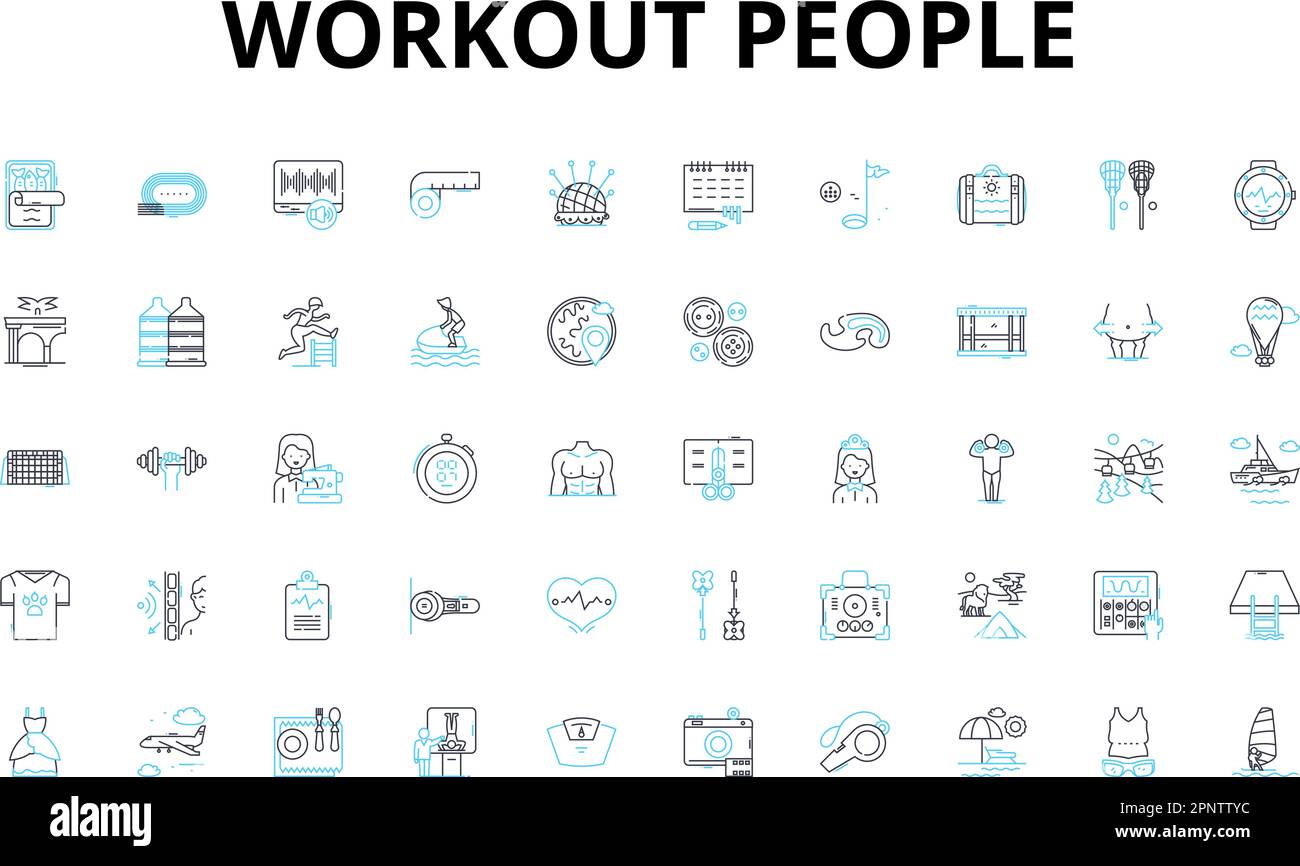 Workout people linear icons set. Fitness, Athletes, Gym-goers, Training ...