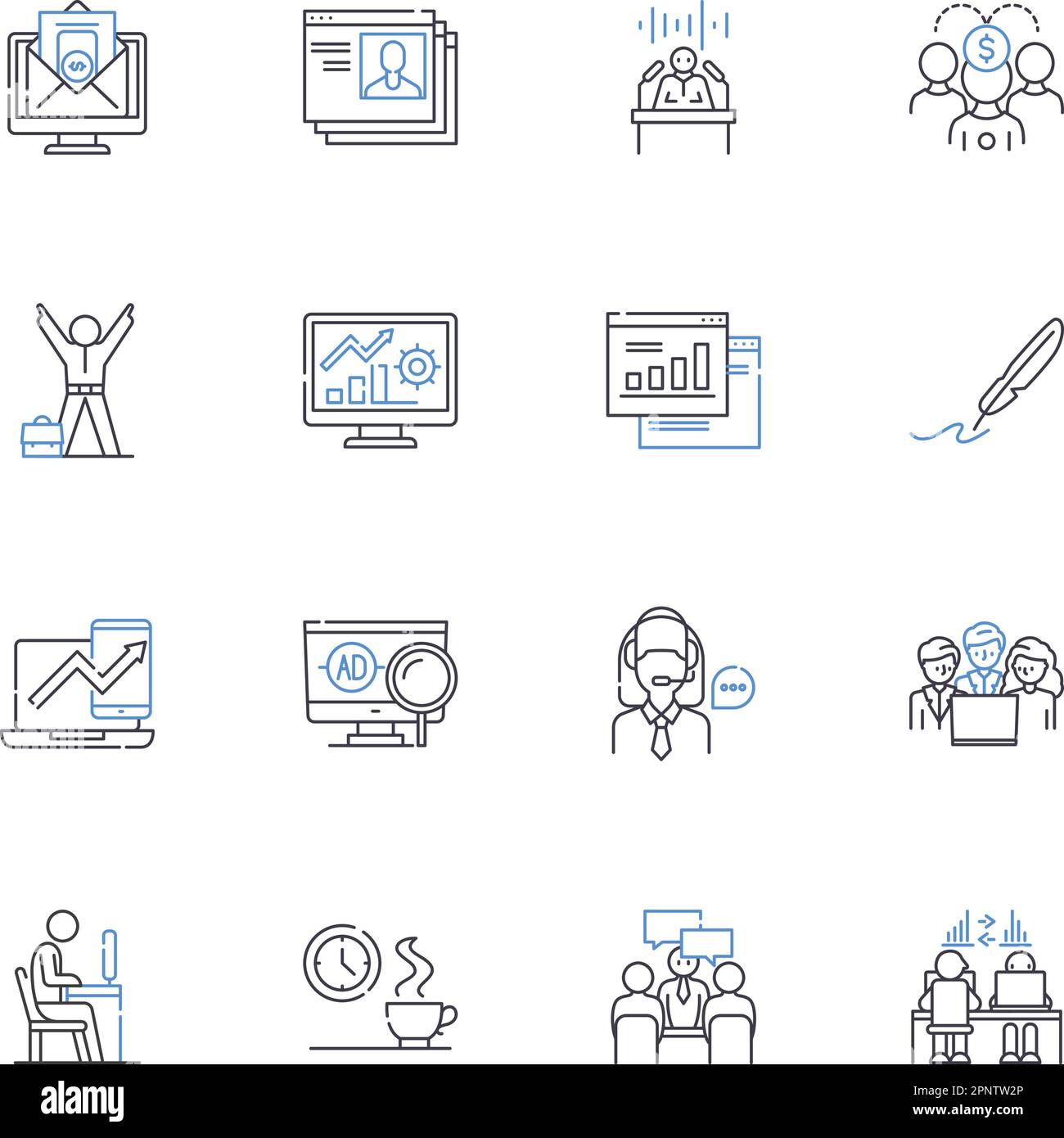 Functioning Organization Line Icons Collection Efficiency Communication Coordination