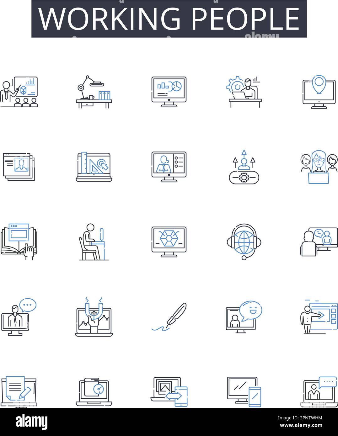 Working people line icons collection. Active folks, Busybodies ... Working people line icons collection. Active folks, Busybodies ...