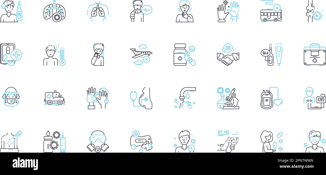 Pathogen control linear icons set. disinfectant, sanitation ...
