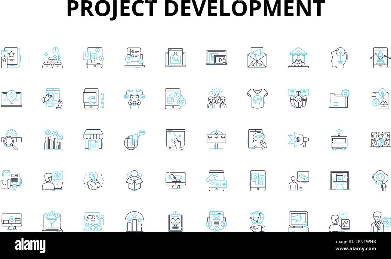Project development linear icons set. Strategy, Planning, Execution ...