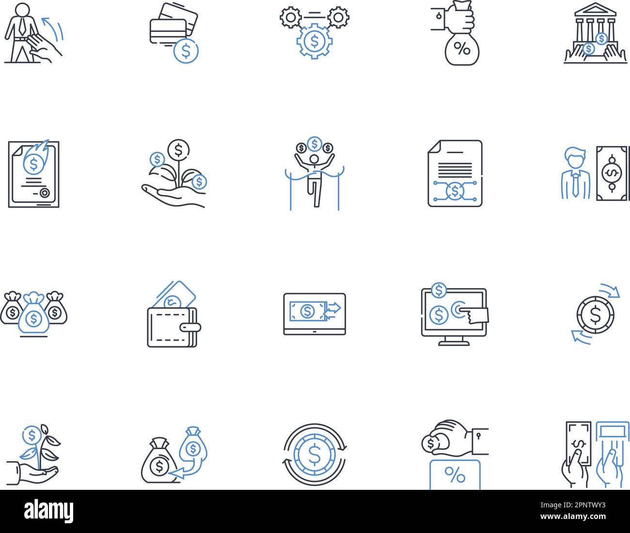 Charge card line icons collection. credit, payment, interest, balance ...