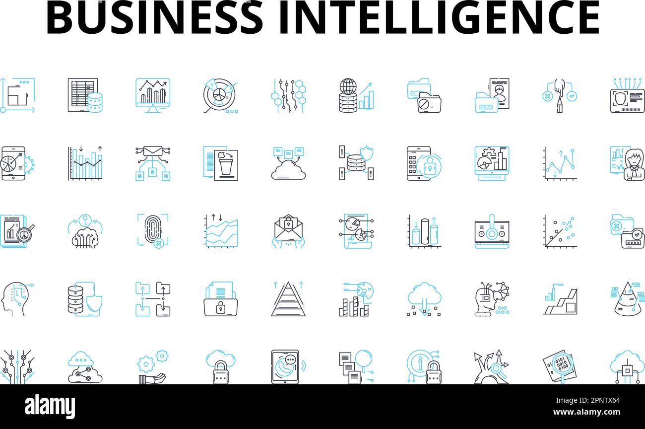 Business intelligence linear icons set. Analytics, Data, Insights ...