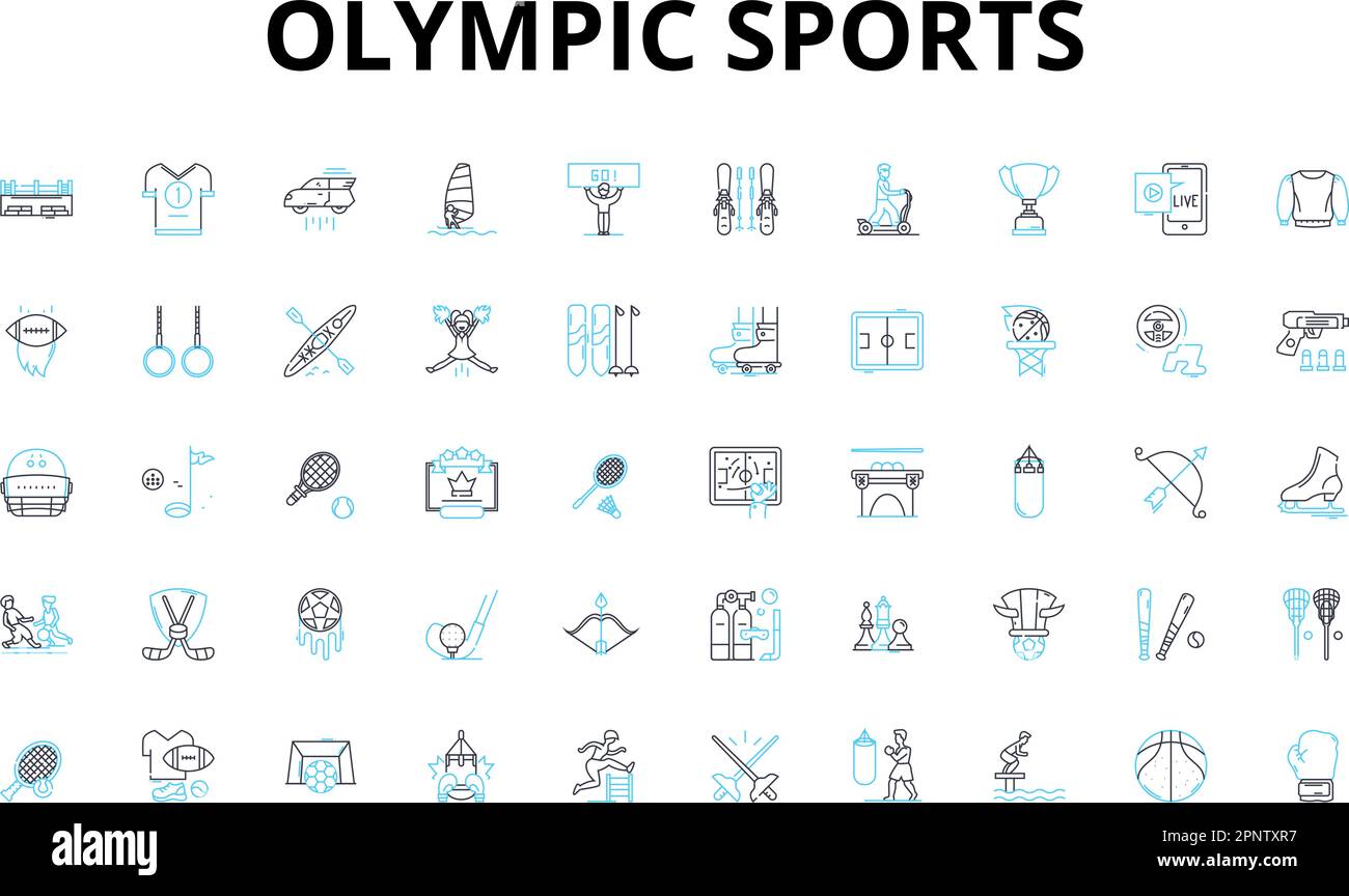 Olympic sports linear icons set. Gymnastics, Swimming, Diving, Cycling ...