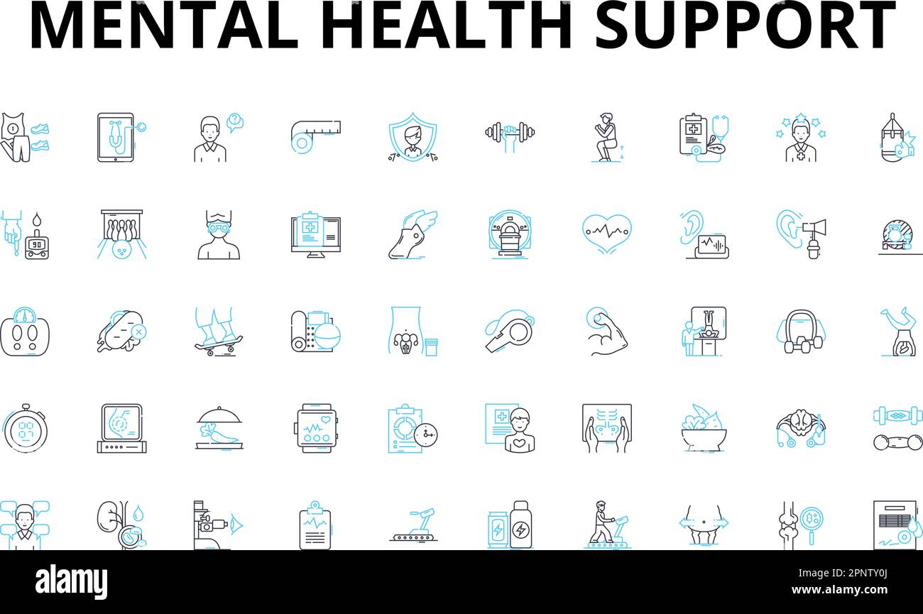 Mental health support linear icons set. Therapy, Counseling, Support ...