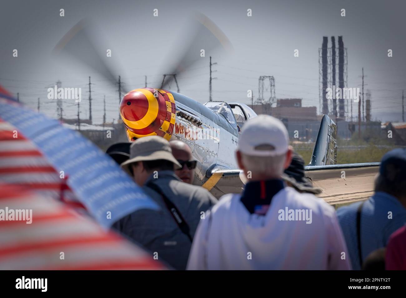 A P-51 Mustang named Wee Willy II with its engine running at teh 2023 ...