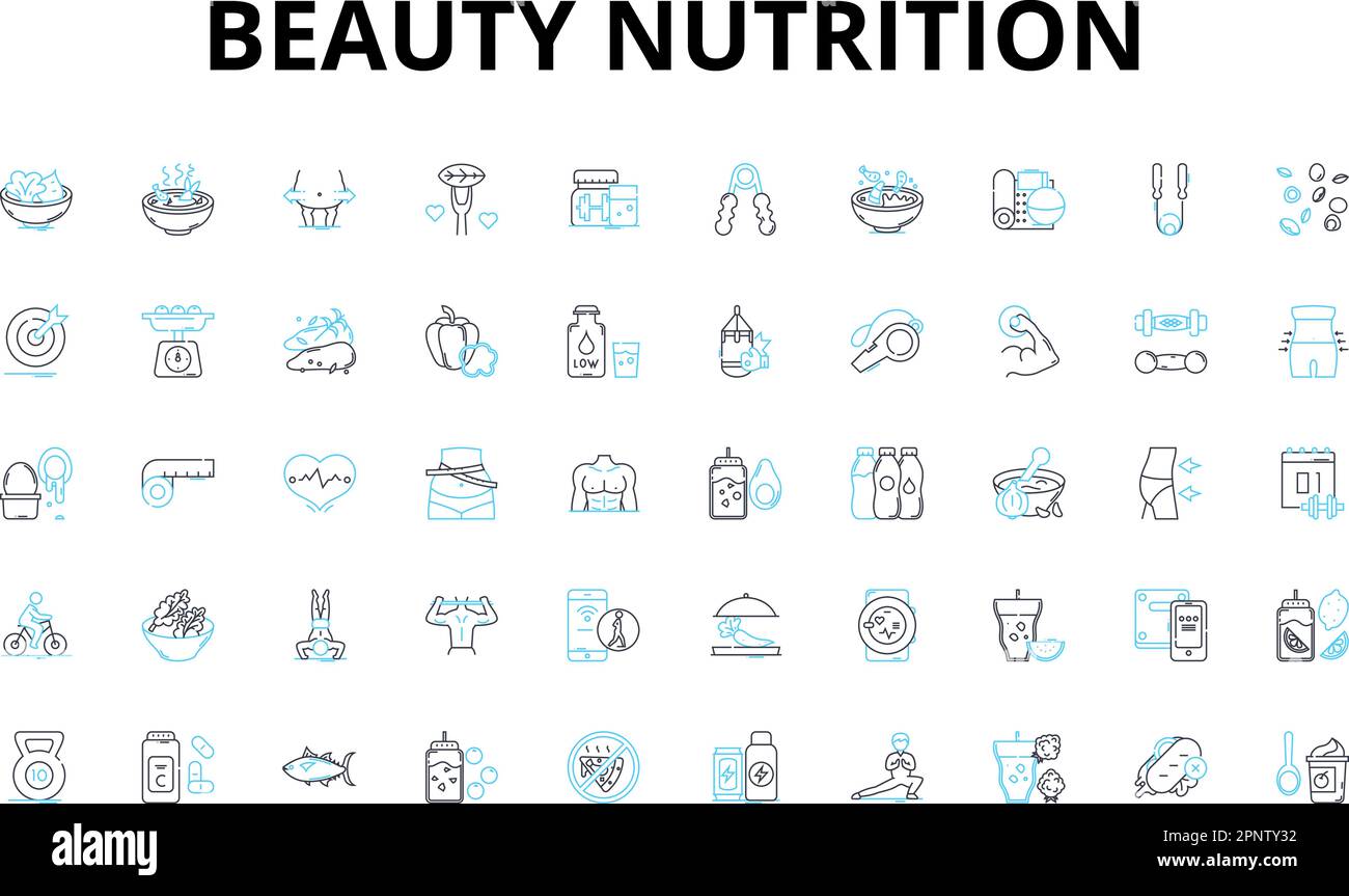 Beauty nutrition linear icons set. Collagen, Antioxidants, Hydration ...