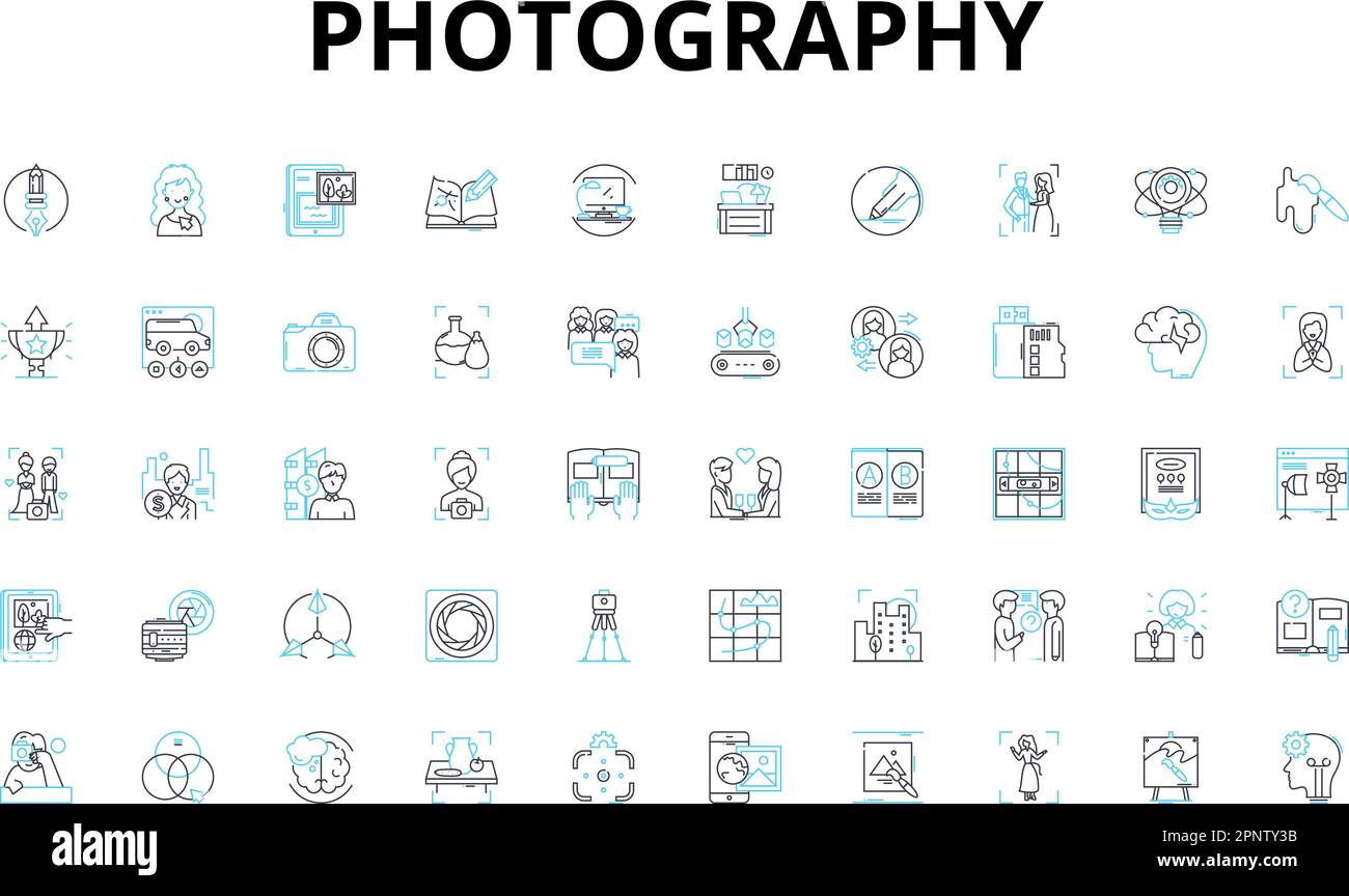 Photography linear icons set. Exposure, Aperture, Shutter, Focus ...