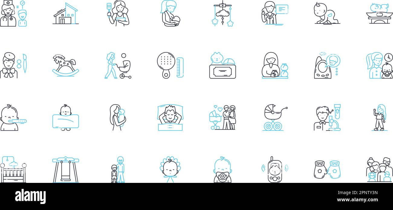 Newborn linear icons set. Precious, Fragile, Innocent, Sweet, Miracle ...