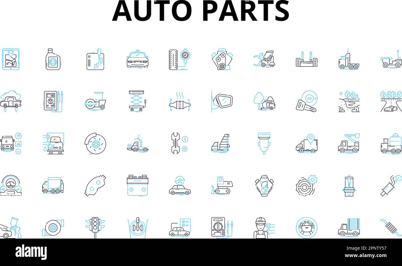 Auto parts linear icons set. Engine, Suspension, Brakes, Transmission ...