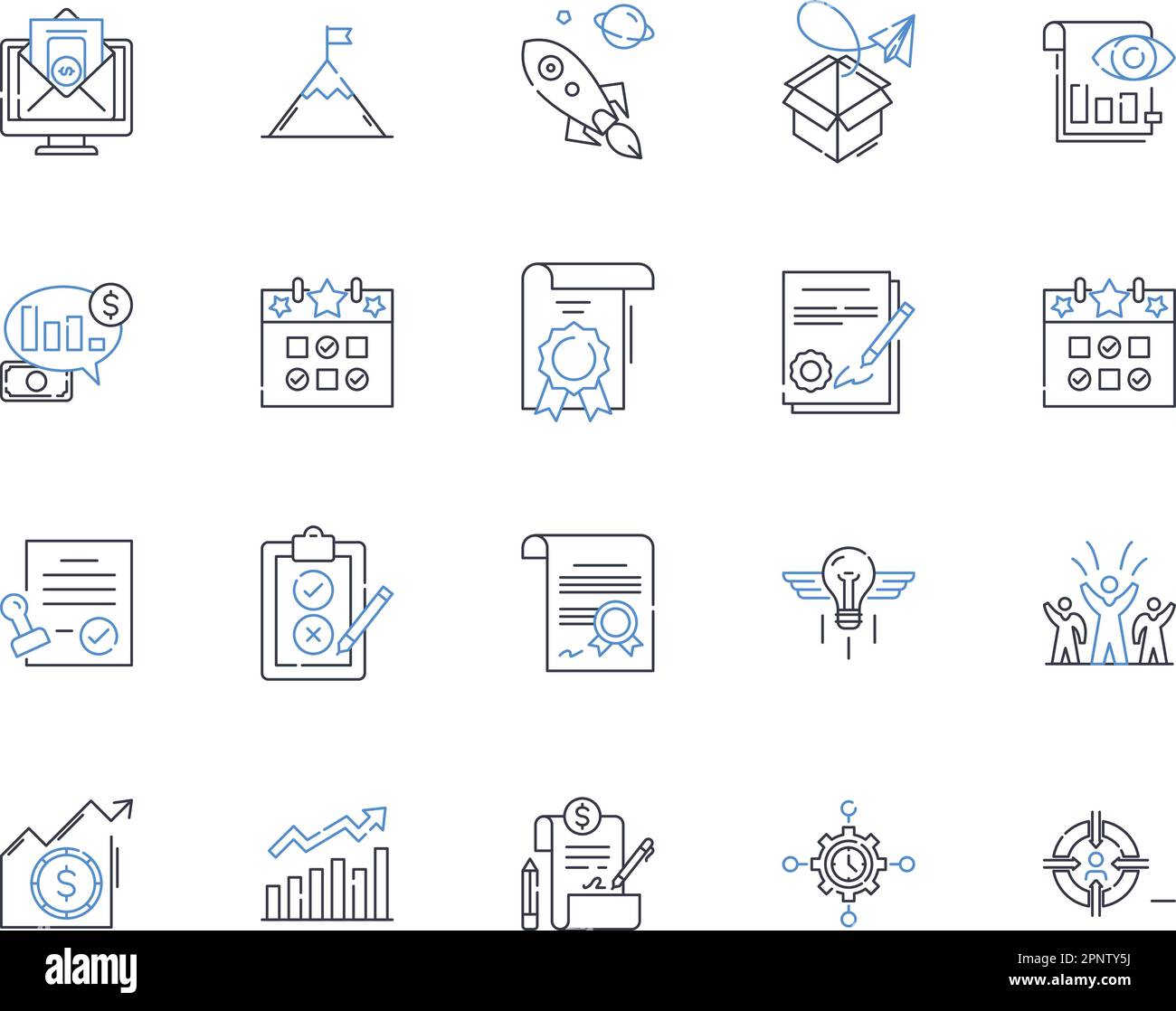 Establishment success line icons collection. Strategy, Execution ...