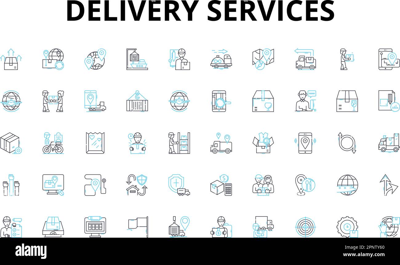 Delivery services linear icons set. Courier, Package, Dispatch ...