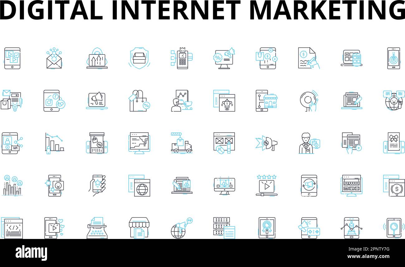 Digital internet marketing linear icons set. SEO, PPC, Social media ...