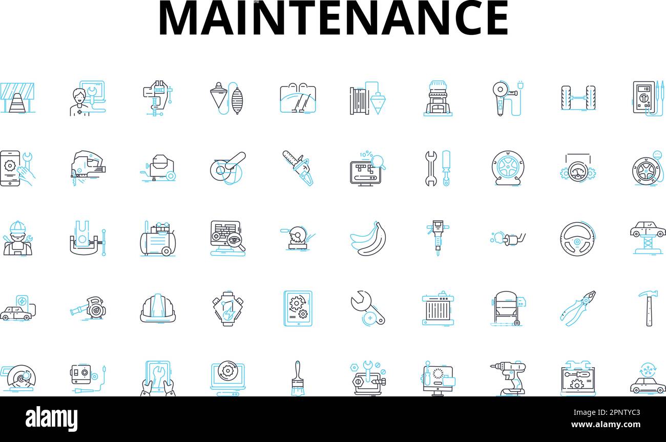 Maintenance linear icons set. Repair, Cleaning, Upkeep, Servicing ...
