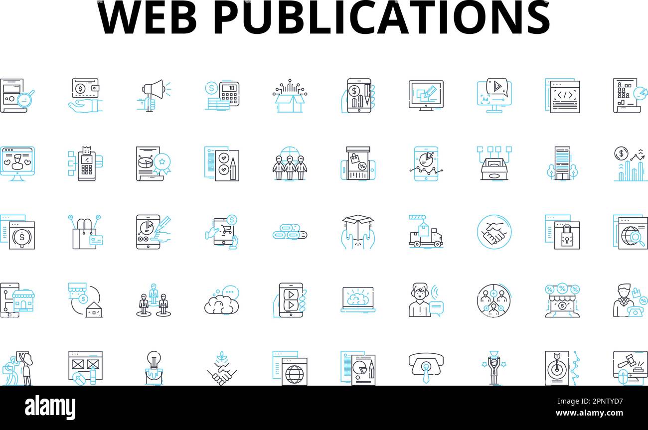 Web publications linear icons set. Blog, Article, Press release ...