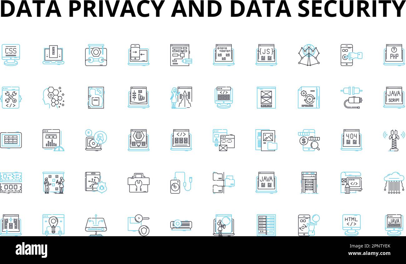 Data Privacy And Data Security Linear Icons Set Encryption Firewall
