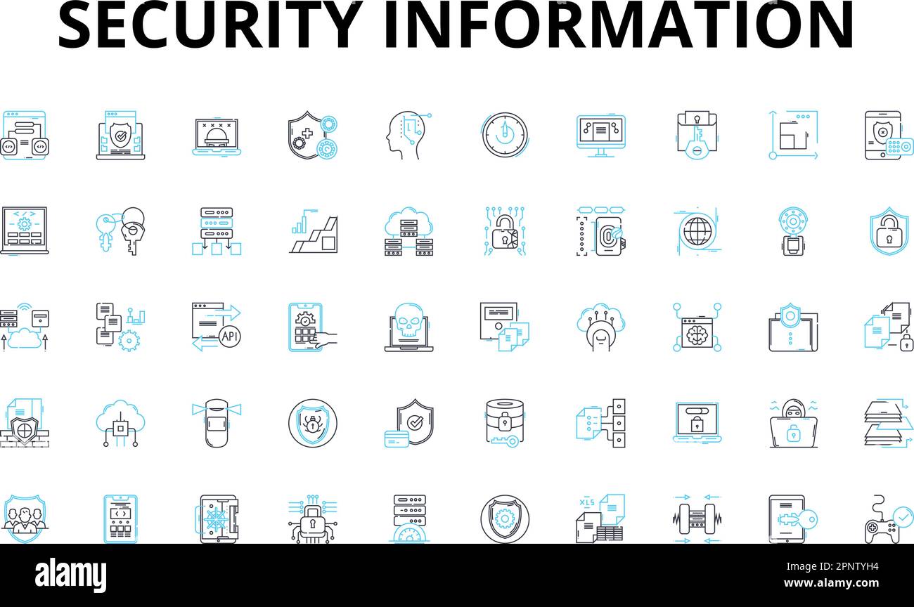 Security information linear icons set. Encryption, Authentication, Privacy, Firewall, Intrusion ...