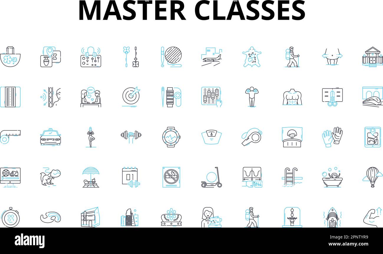 Master Classes linear icons set. Insider, Experts, Coach, Mentor, Specialist, Authority ...