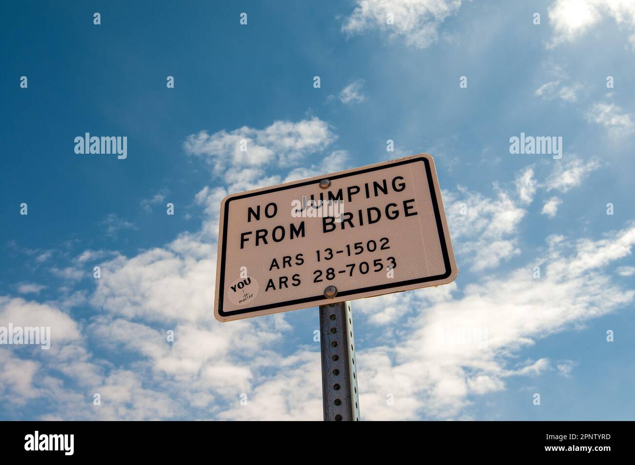 Several warning signs on the Navajo Bridge in northern Arizona Stock ...
