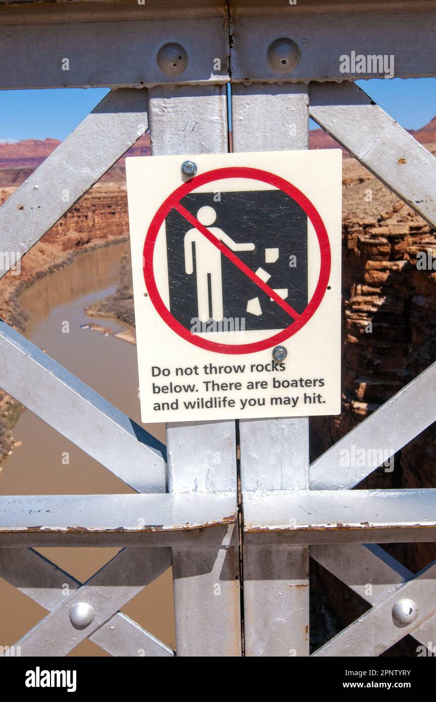 Warning sign on the Navajo Bridge, Arizona Stock Photo - Alamy