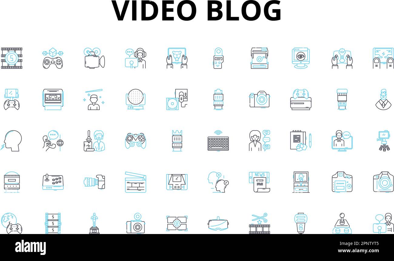 Video blog linear icons set. Vlog, Content, Camera, Editing, YouTube ...