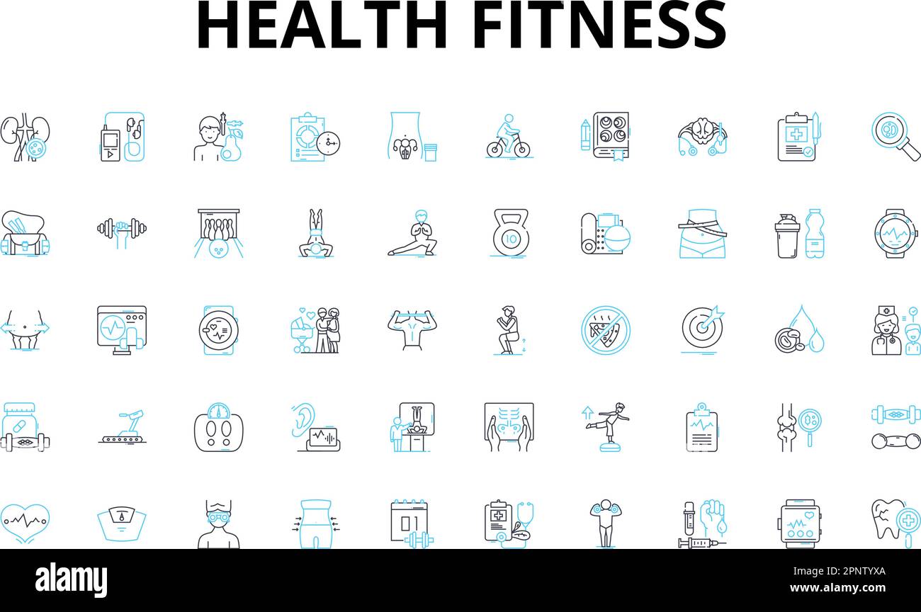 Health fitness linear icons set. Strength, Endurance, Flexibility ...