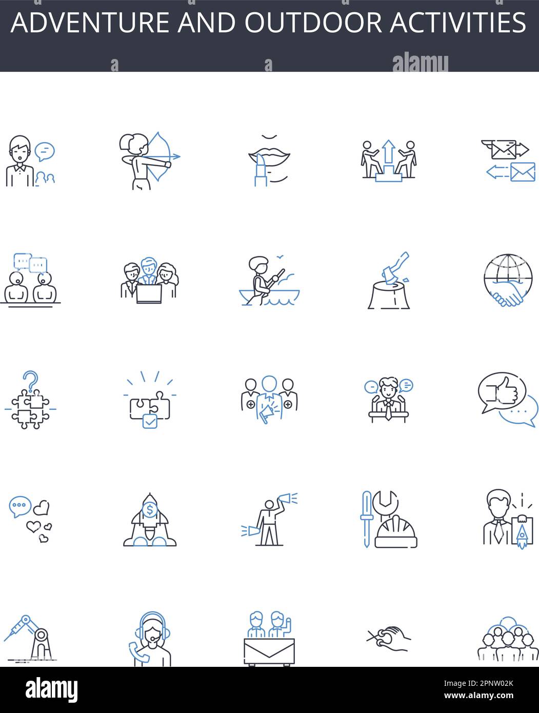 Adventure and outdoor activities line icons collection. Exploration ...