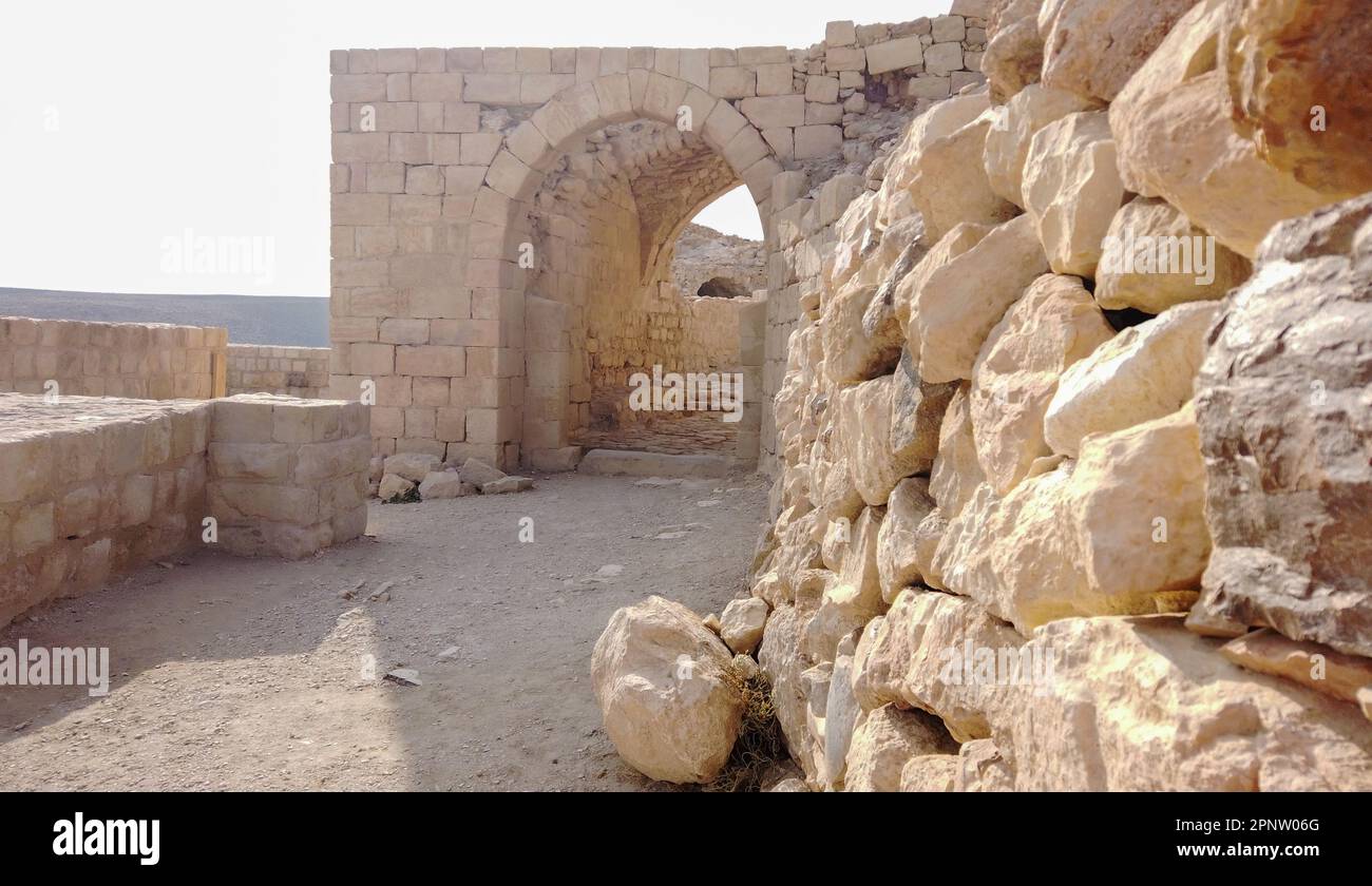 The crusader castle of Kerak, perched on the hill overlooking the city ...