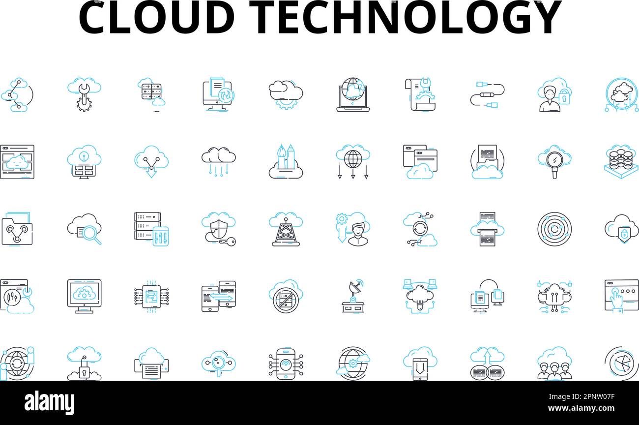 Cloud technology linear icons set. Scalability, Virtualization ... Cloud technology linear icons set. Scalability, Virtualization ...