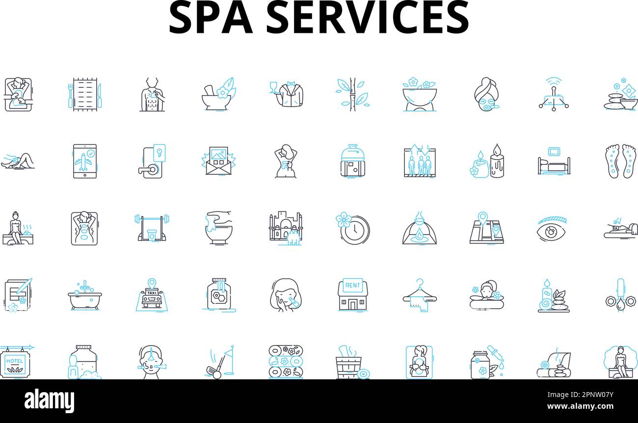 Spa services linear icons set. Relaxation, Massage, Aromatherapy ...