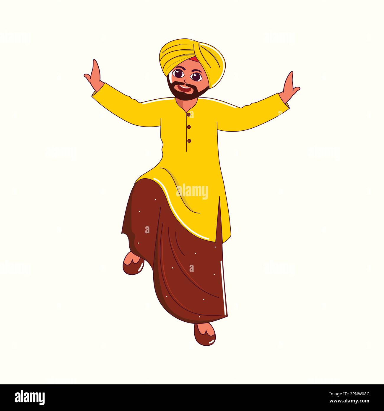 Punjabi Young Man Performing Bhangra Dance On Beige Background Stock ...