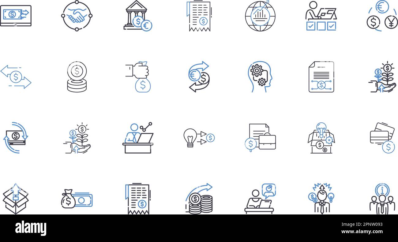 Procuring funds line icons collection. Financing, Lending, Investing ...