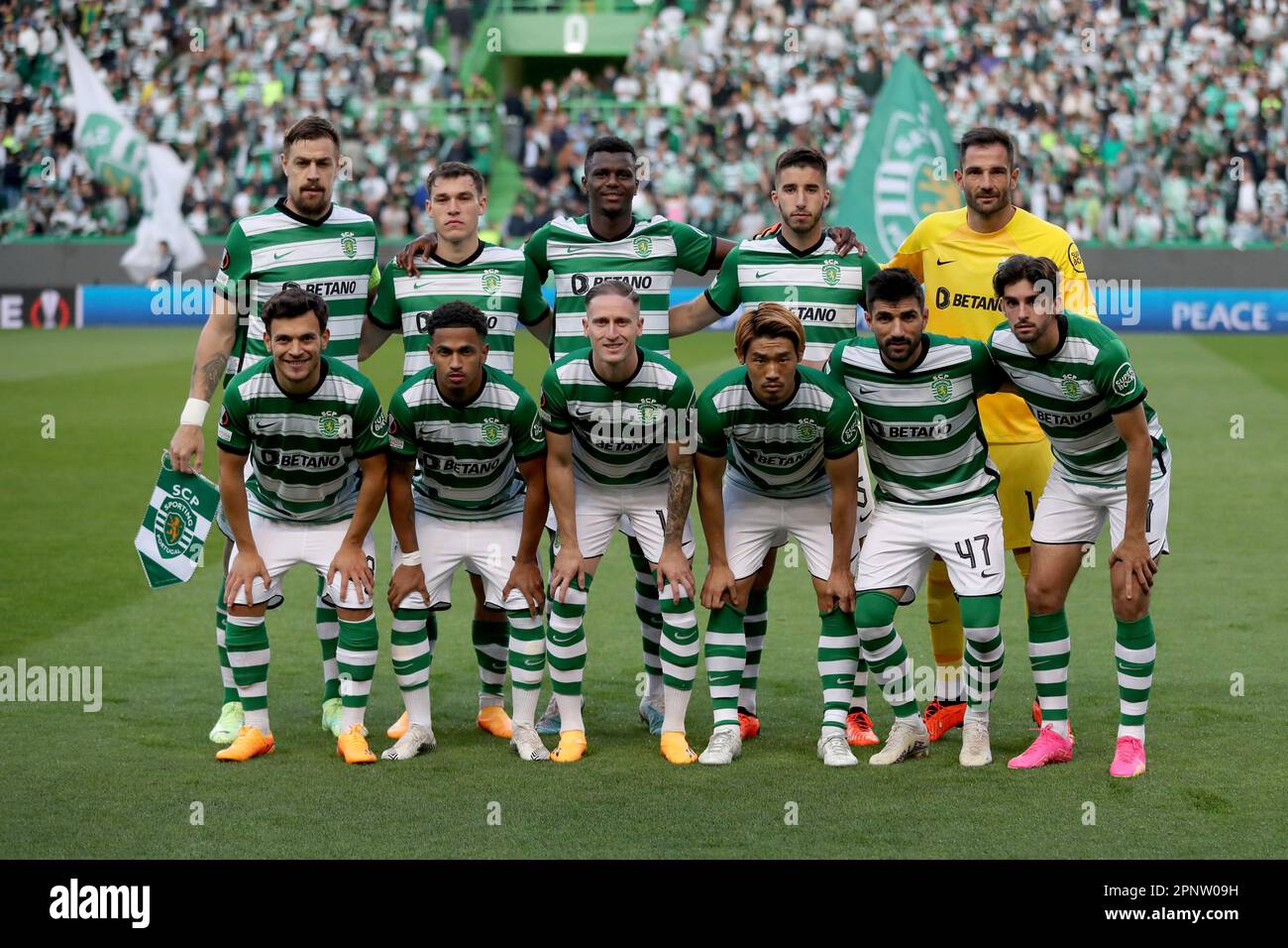 Lisbon, Portugal. 20th Apr, 2023. Sporting's starter team before the ...