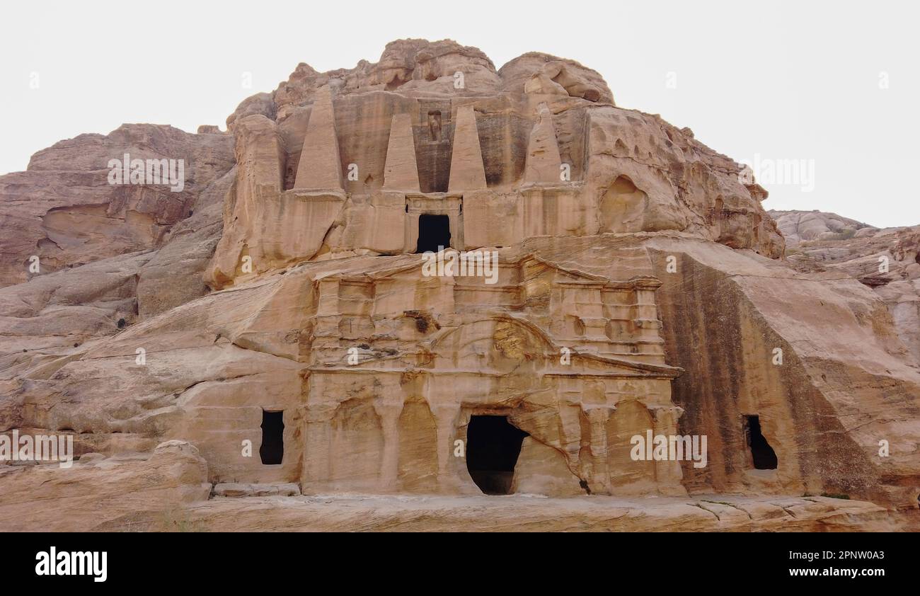Temple above a Rock-Cut House in Little Petra or Siq Al-Barid, Jordan ...