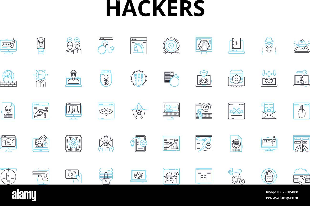 Hackers linear icons set. Cybercriminals, Intruders, Crackers ...