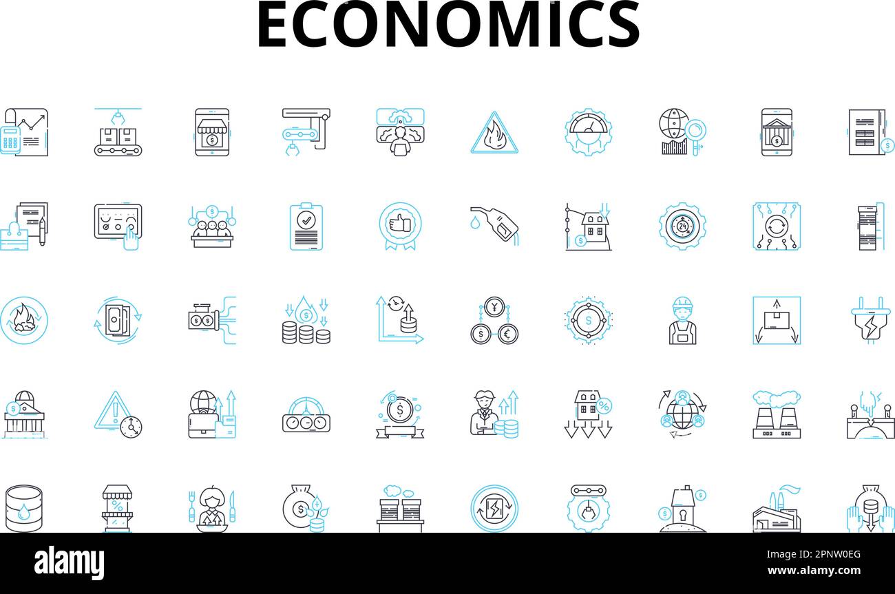 Economics linear icons set. Inflation, Recession, Supply, Demand ...