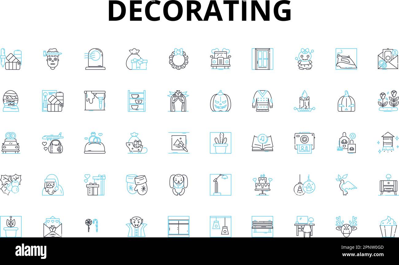 Decorating linear icons set. Aesthetics, Colors, Design, Furniture ...