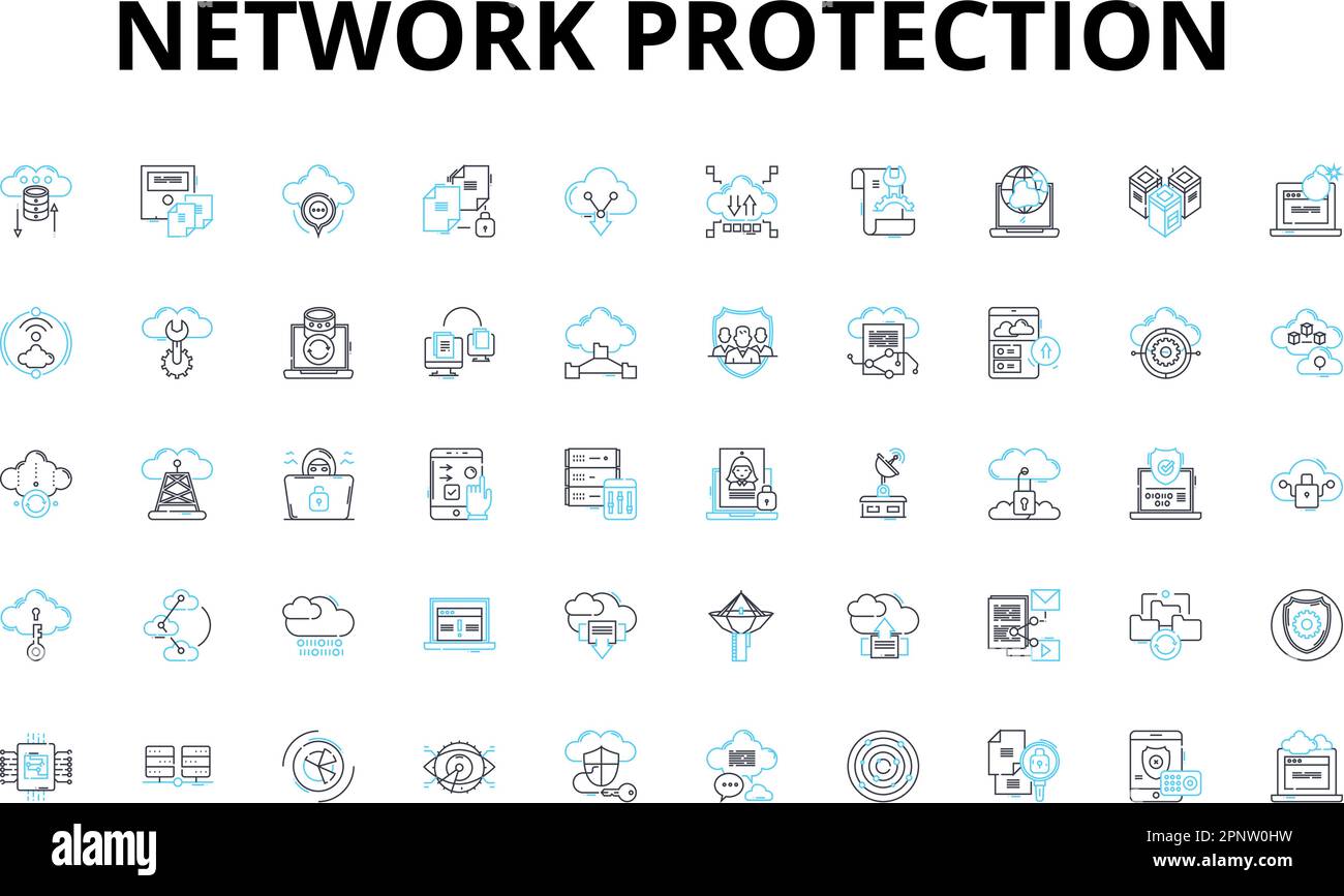 Network protection linear icons set. Firewall, Encryption, Antivirus ...