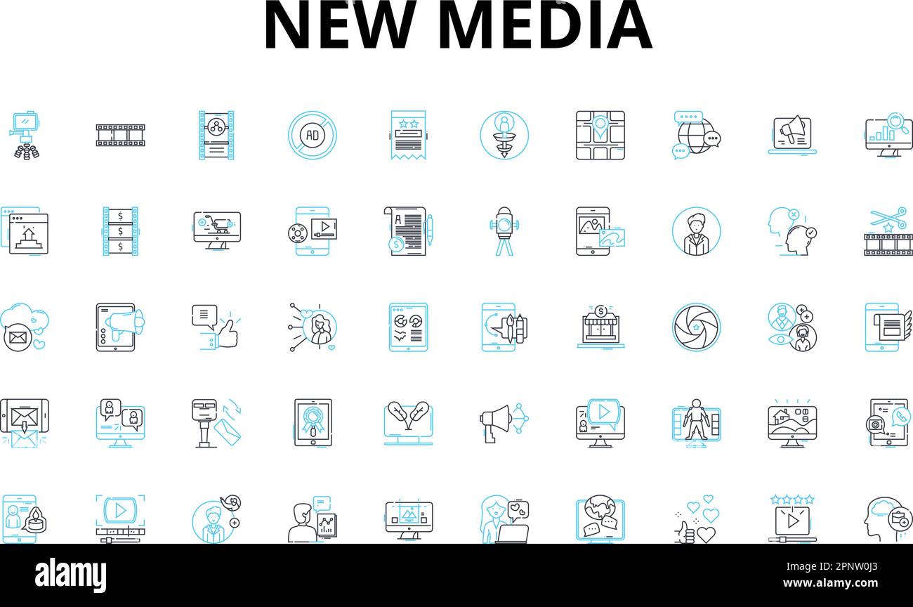 New Media Linear Icons Set Interactivity Digitalization Connectivity