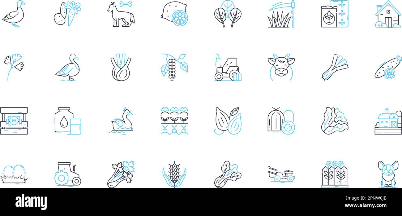 Pasture linear icons set. Grazing, Livestock, Green, Fertile, Meadow ...
