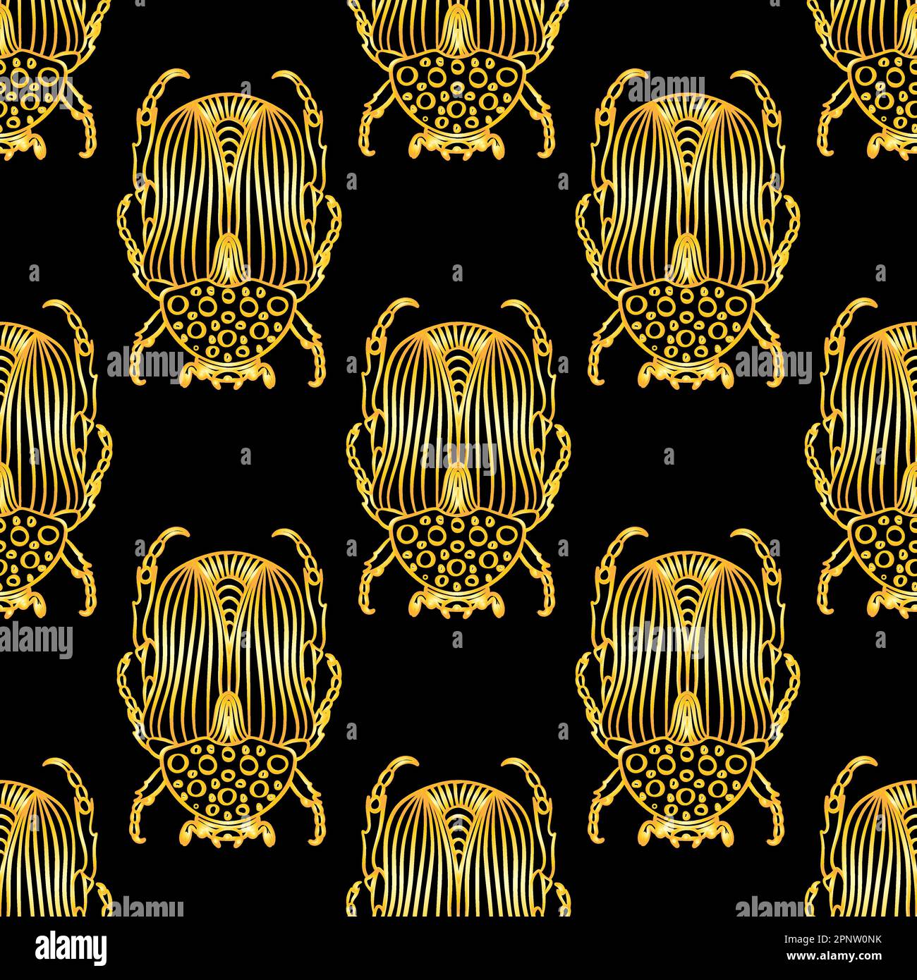 Seamless pattern with golden beetles. Bohemian pattern with bugs ...