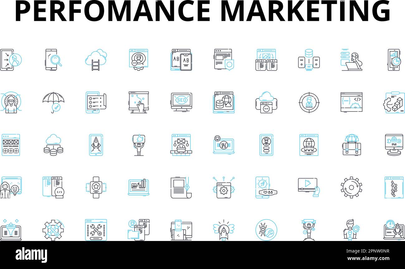 Perfomance marketing linear icons set. Conversion, Clickthrough, ROI ...